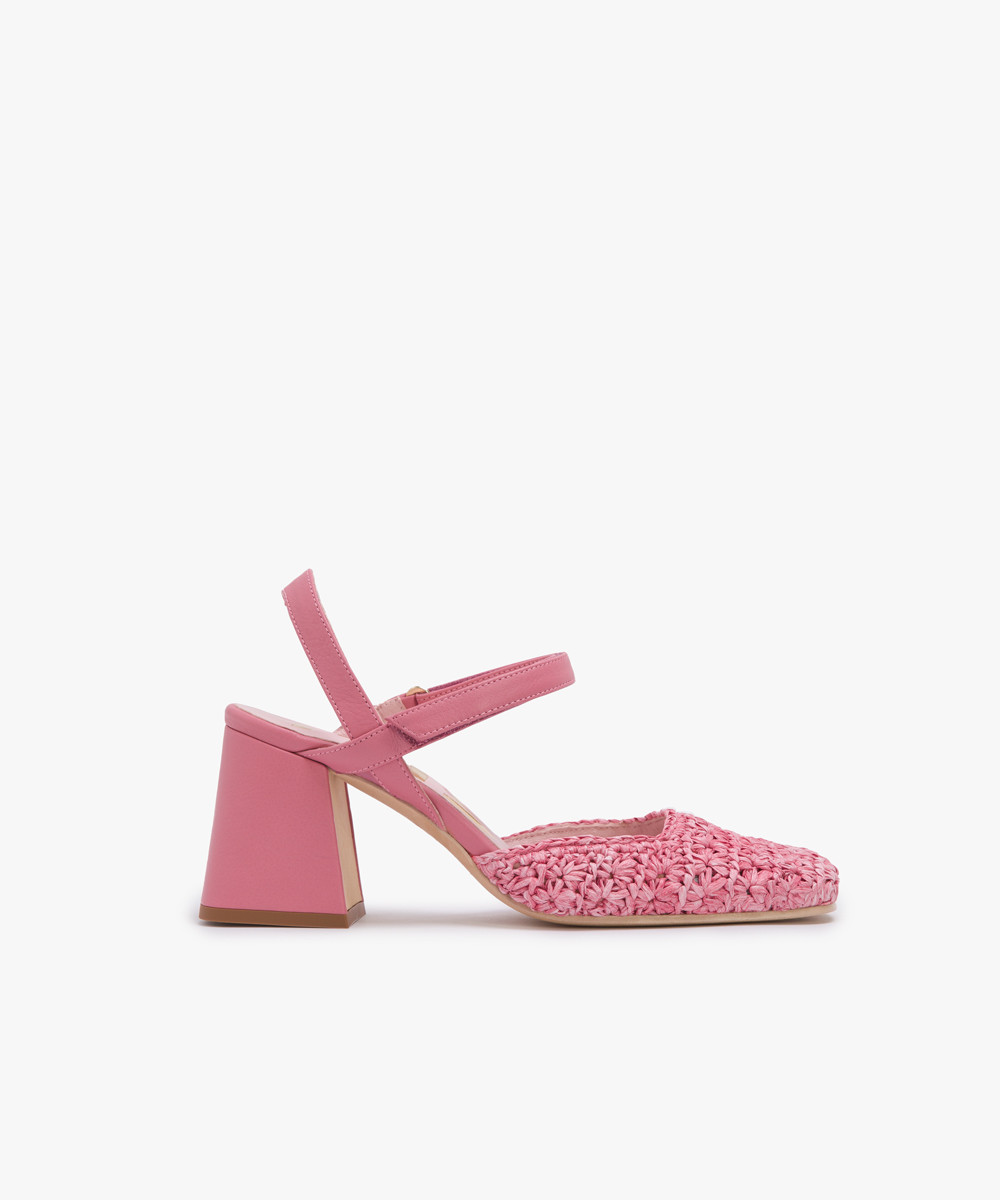 Pink Raffia Slingback Pumps