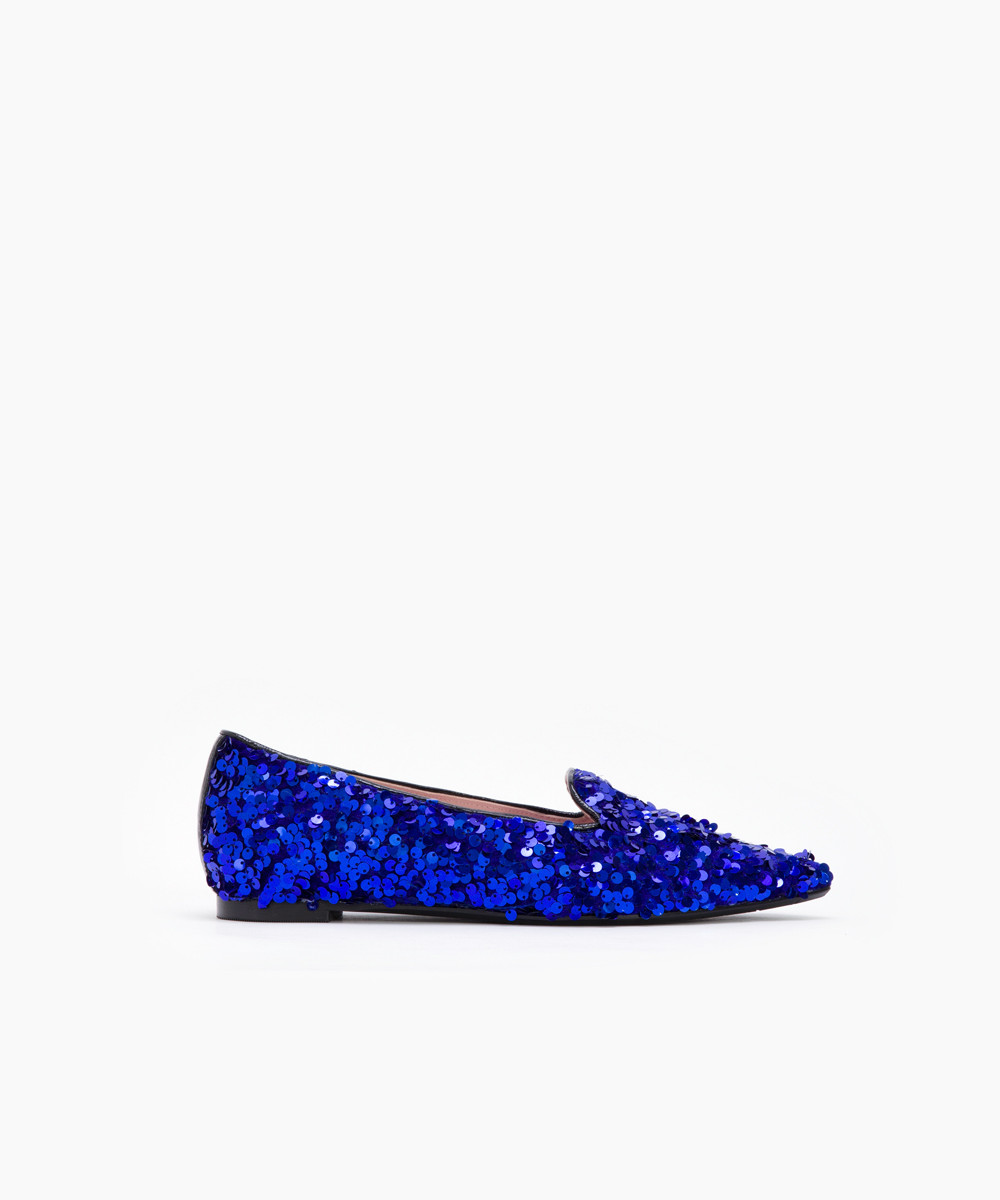 Blue Sequins Pointed Toe Flats